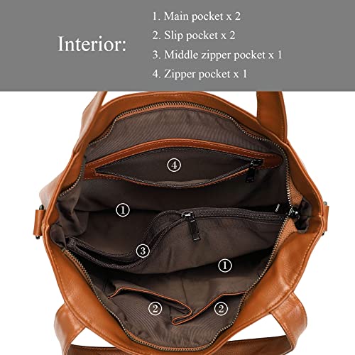 CHERISH KISS Leather Purses and Handbags for Women Shoulder Bags Tote Purse(K35 Brown-1)