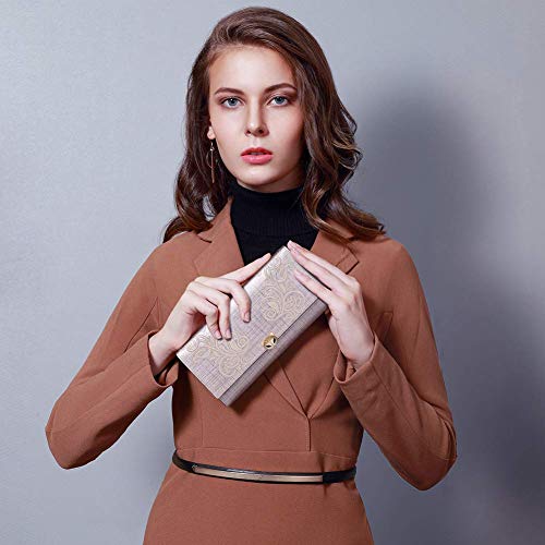FOXER Leather Totes & Wallets 2 PCS Set, Metallic Handbags with Embroidered Wallets