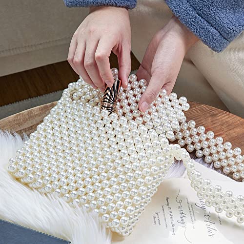 Grandxii Women Shoulder Bag Pearl Purse Tote bag Handmade Weave Beaded Bag Evening Party Bag