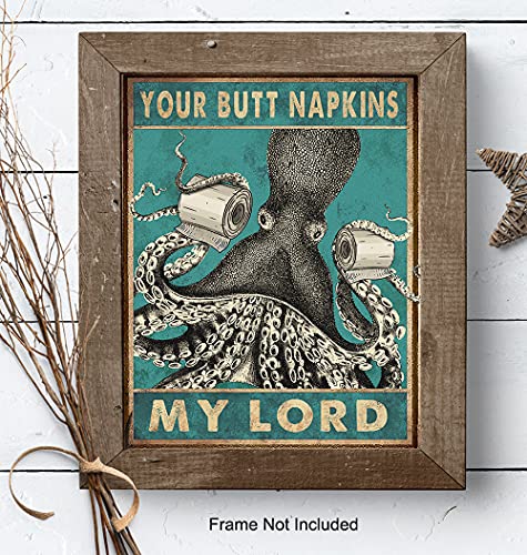 Octopus Nautical Bathroom Decor - Butt Napkins - Beach Bathroom Decor - Bath Wall Decor - Funny Bathroom Decor - Guest Bathroom Decorations - Toilet Paper Wall Art - Restroom Sign - Powder Room Decor
