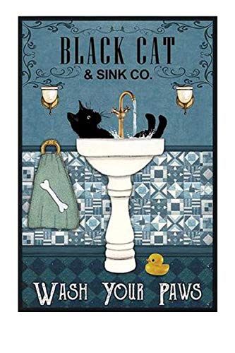 Black Cat ，Wash Your Paws Retro Metal Tin Sign Vintage Aluminum Sign for Home Coffee Wall Decor 8x12 Inch
