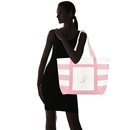 DALIX Striped Beach Bag Tote Bags Satchel Personalized Pink Ballent Letter I