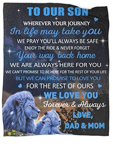 to My Son Blanket from Dad and Mom Lion Ultra Soft Flannel Throw Blankets for Couch Bedroom Sofa Warm Blanket Positive Encourage and Love Birthday Gifts 50x60 Inch
