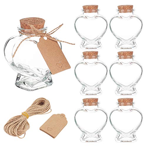 BENECREAT 8 Pack 60ml Heart Shaped Candy Jars, Glass Favor Jars with Cork Lids, Label Tags and String for Candy, Spices, Wish Drifting Bottle, Home Party, Mother's Day Festival Decor