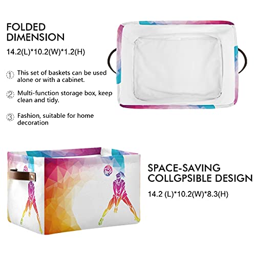 AUUXVA Abstract Sport Women Volleyball Storage Bins Basket, Collapsible Storage Cube Rectangle Storage Box with Handles for Shelf Closet Nursery Bedroom Home Office 1 Pack