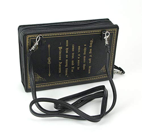 Black Vinyl Sleeping Beauty Book Handbag Novelty Clutch Purse Crossbody Bag