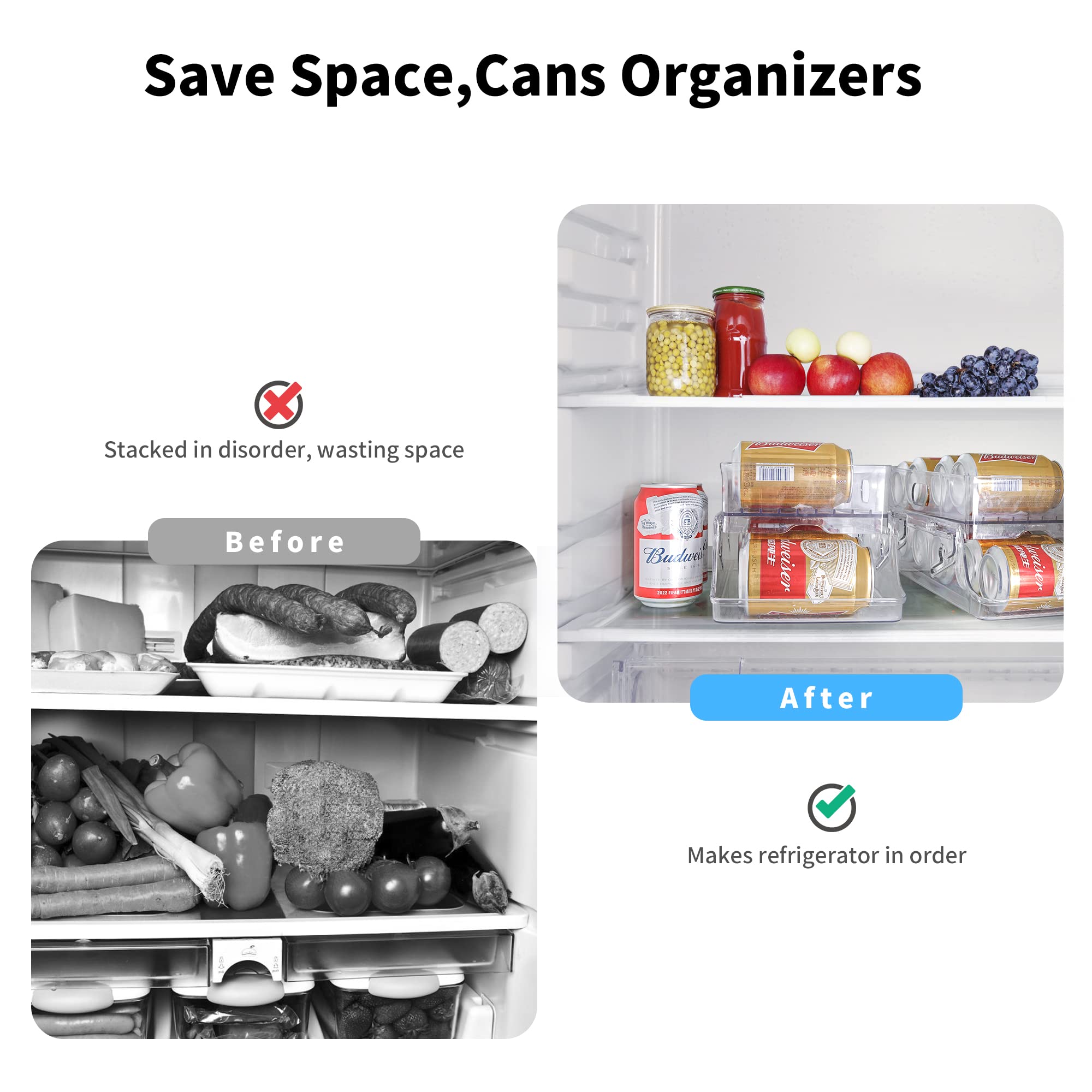 Lynndia 2-Tier Soda Organizer for Refrigerator, Foldable Automatic Rolling Can Organizer Dispenser, BPA Free Beverage Can Holder for Cupboard