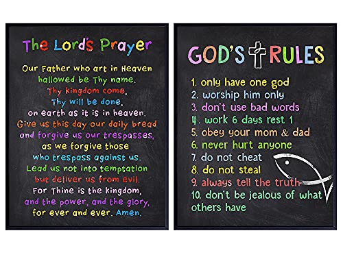 Lords Prayer Wall Decor - Ten Commandments Wall Decor - Religious Decor - Christian Wall Art - Kids, Boys Room, Girls Bedroom, Toddler Room, Nursery - Catholic Gifts - Blessed Inspirational Scripture