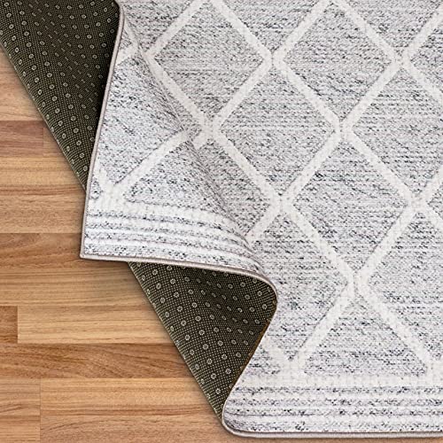 ReaLife Machine Washable Rug - Stain Resistant - Eco-Friendly, Non-Slip, Family & Pet Friendly - Made from Premium Recycled Fibers - Tessa Modern Distressed Trellis - Light Gray Ivory, 2'6" x 6'