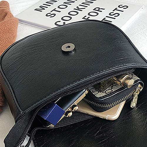 Women's Small Studs Crossbody Handbag Fashion Shell Shape Shoulder Messenger Bag (Black-2)