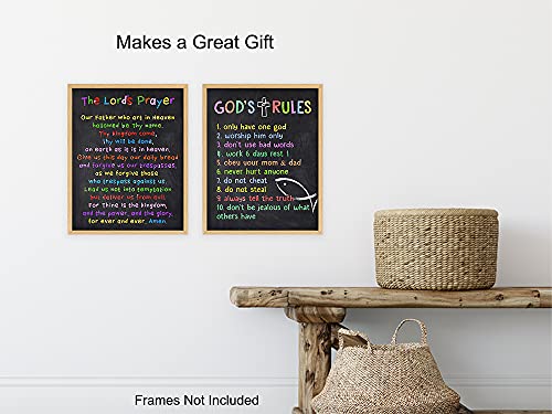 Lords Prayer Wall Decor - Ten Commandments Wall Decor - Religious Decor - Christian Wall Art - Kids, Boys Room, Girls Bedroom, Toddler Room, Nursery - Catholic Gifts - Blessed Inspirational Scripture