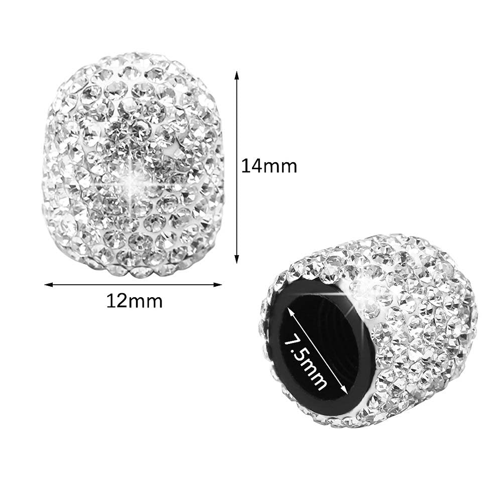 4 Pack Bling Valve Stem Caps, Sparkling White Handmade Crystal Rhinestone Car Tire Valve Caps Bling Car Valve Stem Covers Chrome Attractive Dustproof