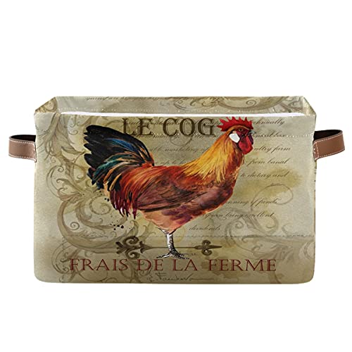 Vintage Animal Rooster Weathercock Storage Bins Basket, Collapsible Storage Cube Rectangle Storage Box with Handles for Shelf Closet Nursery Bedroom Home Office 2 Pack