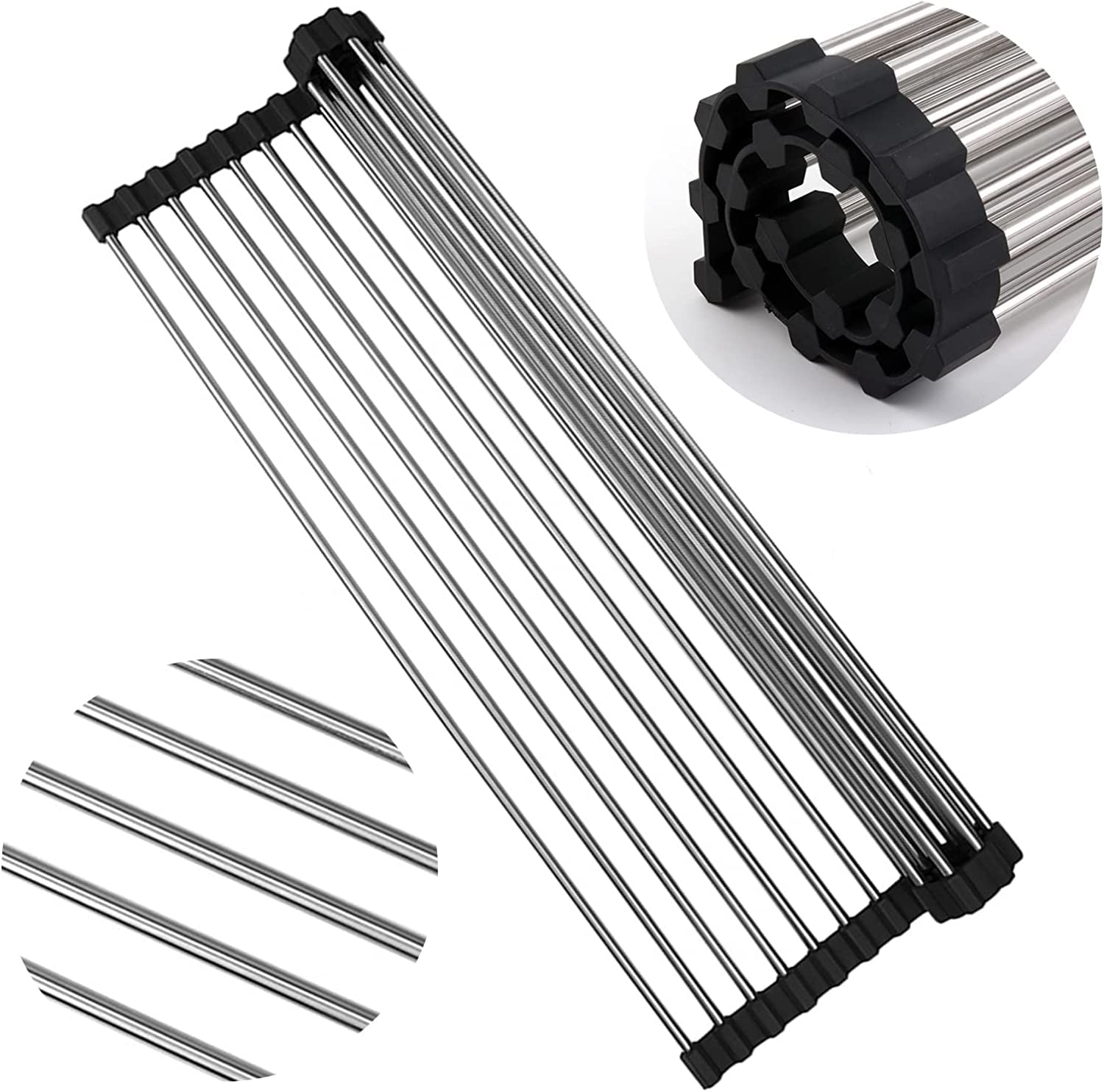 TILB Roll Up Dish Drying Rack Over The Sink Dish Drying Rack, Portable Stainless Steel Rolling Rack for Kitchen Sink, Foldable Drain Rack Easy to Clean and Sturdiness