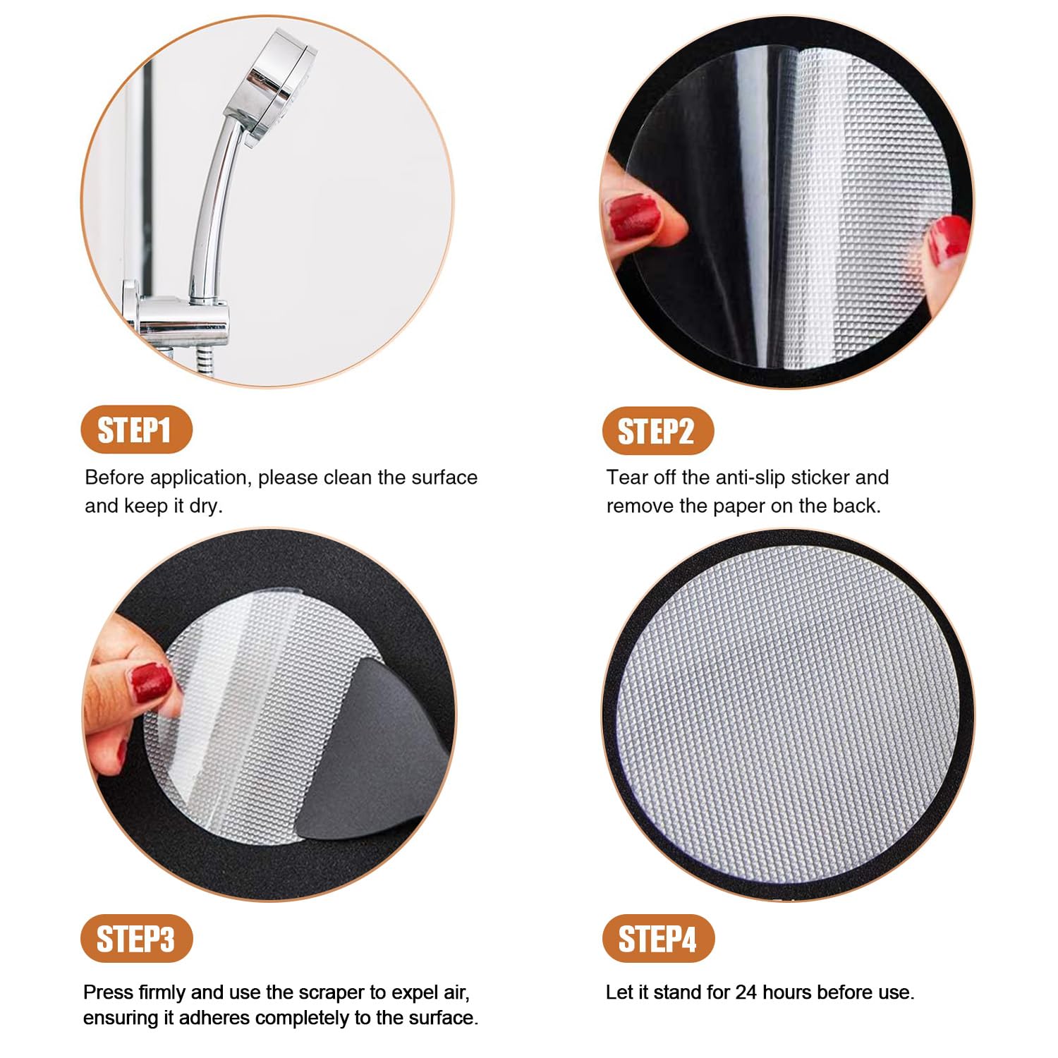 Secopad Non-Slip Bathtub Stickers, 24 PCS Safety Bathroom Tubs Showers Treads Adhesive Decals Scraper