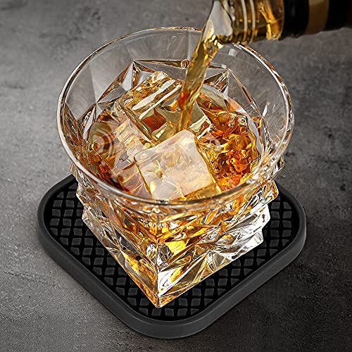Silicone Coasters [6 Pack] ME.FAN Coasters for Drinks,Drink Coasters with Holder - Cup Mat - Non-Slip, Non-Stick, Stay Put, Deep Tray - Prevents Furniture and Tabletop Damages Square Nave Blue