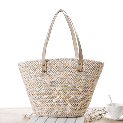 Women's summer beach handbag grass beach bag woven handbag large straw bag with leather handle (10 brown,One Size)