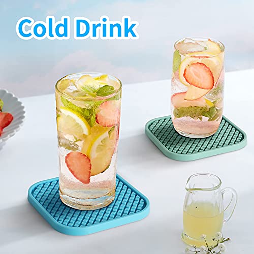 Silicone Coasters [6 Pack] ME.FAN Coasters for Drinks,Drink Coasters with Holder - Cup Mat - Non-Slip, Non-Stick, Stay Put, Deep Tray - Prevents Furniture and Tabletop Damages Square Nave Blue