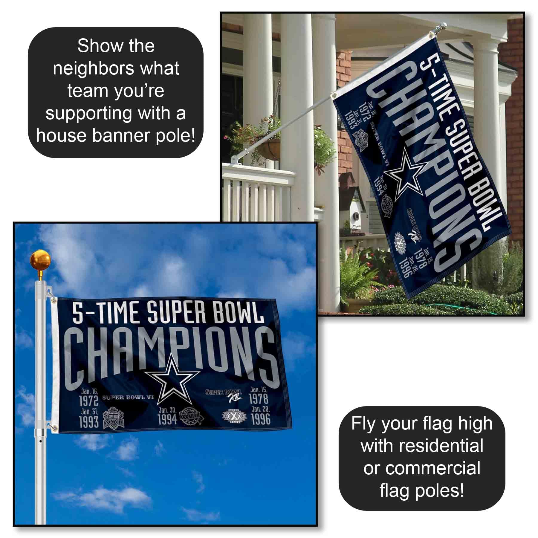 WinCraft Dallas Cowboys 5X and 5 Time Super Bowl Champions Flag Outdoor Indoor 3x5 Foot Banner