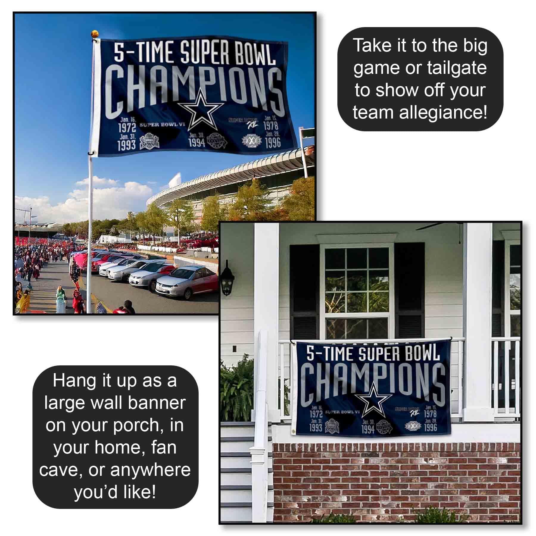 WinCraft Dallas Cowboys 5X and 5 Time Super Bowl Champions Flag Outdoor Indoor 3x5 Foot Banner