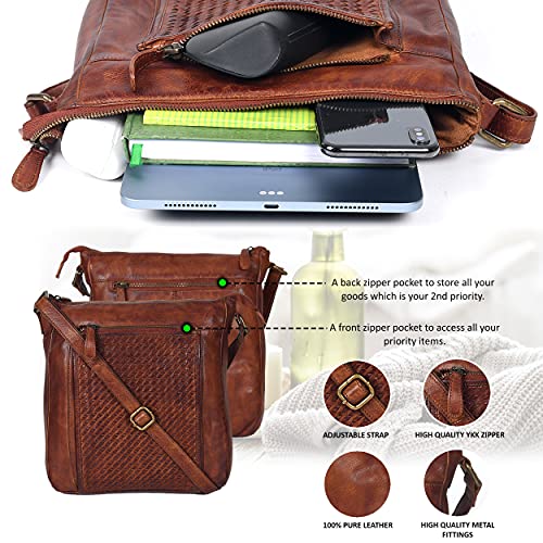 Crossbody Bags For Women-Real Handmade Leather Vintage Adjustable Shoulder Sling Bags Cognac Medium