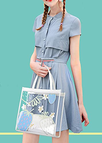 QZUnique Handbags Set Clear PVC Shoulder Bag + Leather Crossbody Bag Large Printed Cute Tote Bag for Women