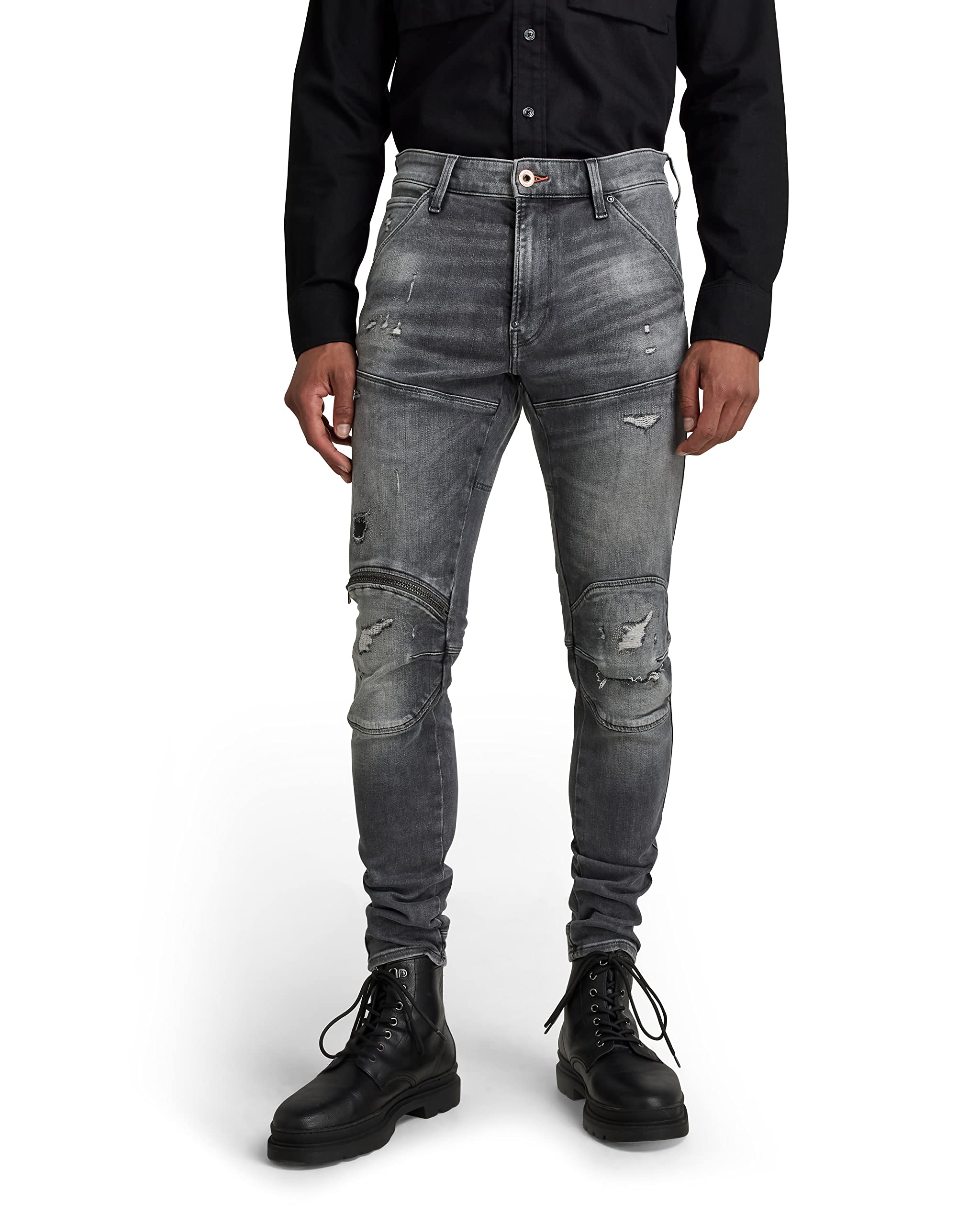 G-STAR 5620 3D Zip Knee Skinny Fit Jeans, Vintage Ripped Basalt, 32W x 34L