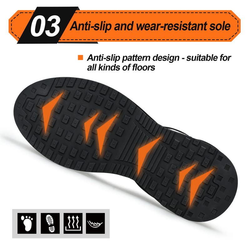 Steel Toe Shoes for Men Comfortable Lightweight Indestructible Work Sneakers for Men Puncture Proof Slip On Safety Shoes for Industrial,Coustruction Black