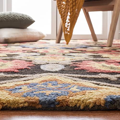 SAFAVIEH Blossom Collection 3' x 5' Charcoal/Multi BLM402H Handmade Premium Wool Entryway Living Room Foyer Bedroom Accent Rug