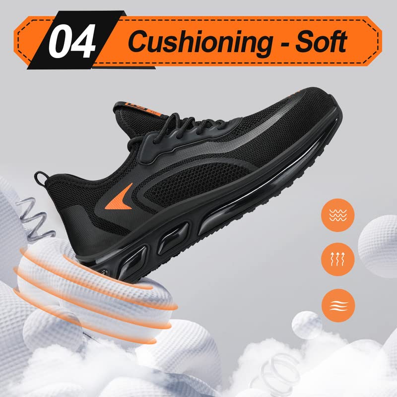 Steel Toe Shoes for Men Comfortable Lightweight Indestructible Work Sneakers for Men Puncture Proof Slip On Safety Shoes for Industrial,Coustruction Black