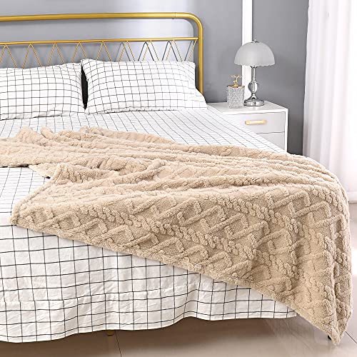 Sherpa Fleece Throw Blanket-3D Stylish Design, Super Soft,Fluffy,Warm,Cozy,Plush,Fuzzy for Couch Sofa Living Room Bed-All Season Accessories ,50" x 70" Beige