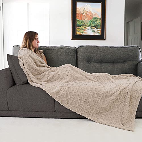 Sherpa Fleece Throw Blanket-3D Stylish Design, Super Soft,Fluffy,Warm,Cozy,Plush,Fuzzy for Couch Sofa Living Room Bed-All Season Accessories ,50" x 70" Beige