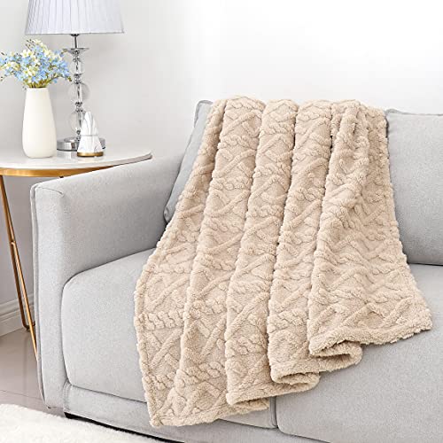 Sherpa Fleece Throw Blanket-3D Stylish Design, Super Soft,Fluffy,Warm,Cozy,Plush,Fuzzy for Couch Sofa Living Room Bed-All Season Accessories ,50" x 70" Beige