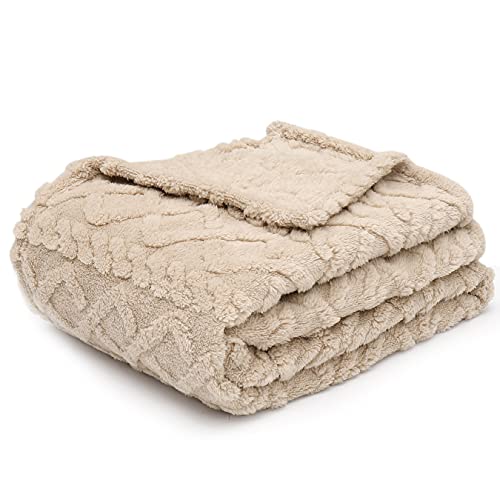 Sherpa Fleece Throw Blanket-3D Stylish Design, Super Soft,Fluffy,Warm,Cozy,Plush,Fuzzy for Couch Sofa Living Room Bed-All Season Accessories ,50" x 70" Beige