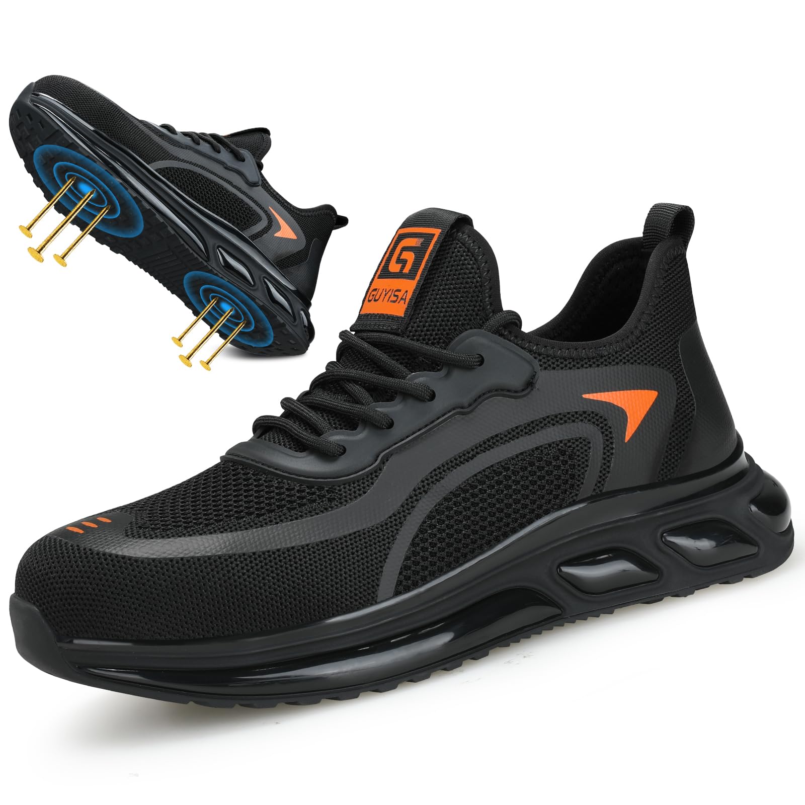 Steel Toe Shoes for Men Comfortable Lightweight Indestructible Work Sneakers for Men Puncture Proof Slip On Safety Shoes for Industrial,Coustruction Black