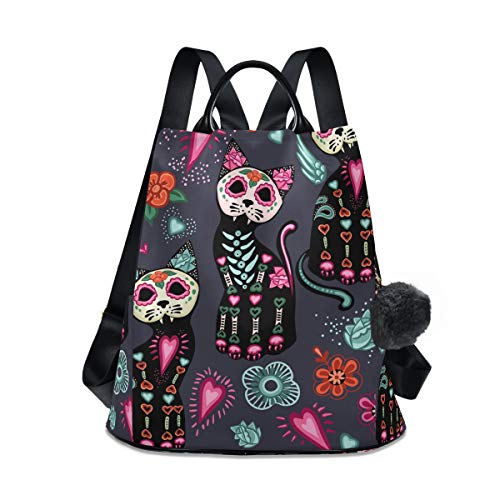 ALAZA Day of The Dead Colorful Cat Skull Backpack Purse for Women Anti Theft Fashion Back Pack Shoulder Bag
