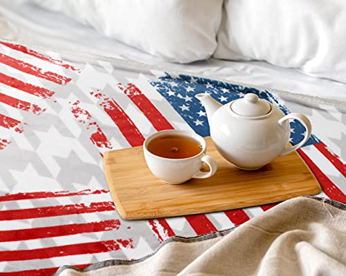 US Flag Patriotic Sherpa Throw American Flag Blanket, Super Cozy Fleece Plush Bed Throw TV Blankets Reversible for Bed or Couch 50" x 70" | USA Flag