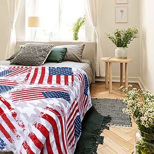 US Flag Patriotic Sherpa Throw American Flag Blanket, Super Cozy Fleece Plush Bed Throw TV Blankets Reversible for Bed or Couch 50" x 70" | USA Flag