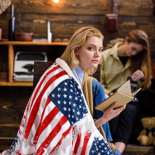 US Flag Patriotic Sherpa Throw American Flag Blanket, Super Cozy Fleece Plush Bed Throw TV Blankets Reversible for Bed or Couch 50" x 70" | USA Flag