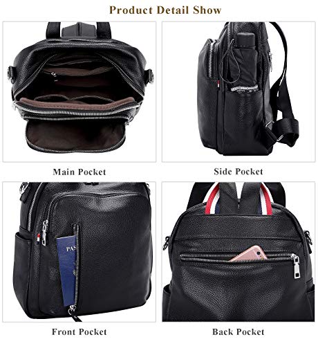 ALTOSY Fashion Genuine Leather Backpack Purse for Women Shoulder Bag Casual Daypack Medium (S9 Black New)