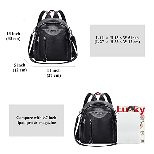 ALTOSY Fashion Genuine Leather Backpack Purse for Women Shoulder Bag Casual Daypack Medium (S9 Black New)