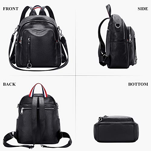 ALTOSY Fashion Genuine Leather Backpack Purse for Women Shoulder Bag Casual Daypack Medium (S9 Black New)