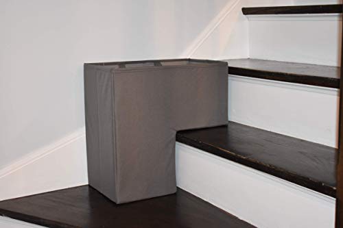 Stair Basket - Gray Staircase Storage Organizer with Board Divider & Handles - Step Container to Store Laundry, Toys & Household Items - Durable, Foldable, Easy to Carry