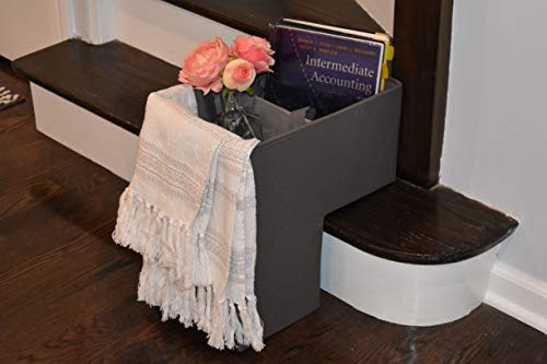 Stair Basket - Gray Staircase Storage Organizer with Board Divider & Handles - Step Container to Store Laundry, Toys & Household Items - Durable, Foldable, Easy to Carry