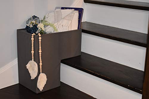 Stair Basket - Gray Staircase Storage Organizer with Board Divider & Handles - Step Container to Store Laundry, Toys & Household Items - Durable, Foldable, Easy to Carry