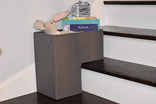 Stair Basket - Gray Staircase Storage Organizer with Board Divider & Handles - Step Container to Store Laundry, Toys & Household Items - Durable, Foldable, Easy to Carry