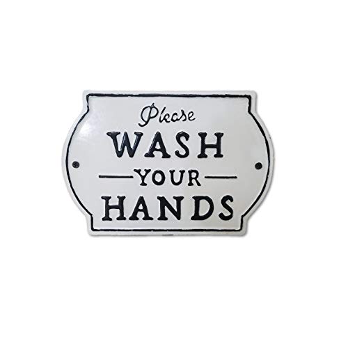 THE NIFTY NOOK "Please Wash Your Hands Vintage Metal Farmhouse Sign for Bathroom & Kitchen Décor 8.5" x 6" (Small White)
