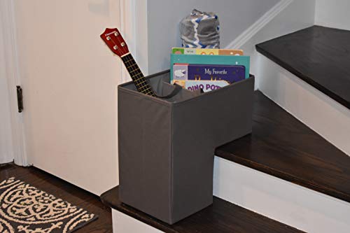 Stair Basket - Gray Staircase Storage Organizer with Board Divider & Handles - Step Container to Store Laundry, Toys & Household Items - Durable, Foldable, Easy to Carry