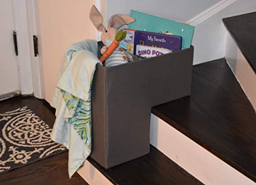 Stair Basket - Gray Staircase Storage Organizer with Board Divider & Handles - Step Container to Store Laundry, Toys & Household Items - Durable, Foldable, Easy to Carry