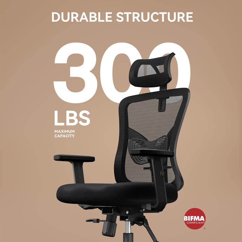 NOBLEWELL Office Chair Ergonomic Office Chair High Back Mesh Computer Chair with Lumbar Support Adjustable Armrest, Backrest and Headrest